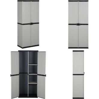 vidaXL Garten-Lagerschrank mit 3 Böden Grau & Schwarz 68x40x168 cm - Gartenschrank - Lagerschank - Außenaufbewahrung - Werkzeuglagerung - Gardenausstattung