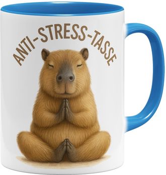 OM3 Capybara Anti-Stress Kaffee-Tasse mit Spruch - Lustige Keramiktasse mit meditierendem Wasserschwein - Keramik Becher - 325ml - Beidseitig Bedruckt - H