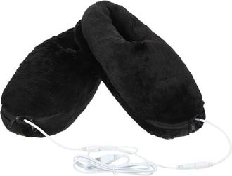 Garneck Pantoufles Chauffants &Eacute;lectriques USB 5V Chauffe-Pieds DHiver Confortables en Peluche Noire Rechargeables Id&eacute;als pour Maison Bureau et Usage Quotidien