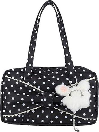 Generic Toile pour femme &agrave; pois noirs et blancs pour voyage, shopping, travail, usage quotidien, Noir, 16.54*5.31*11.81inch