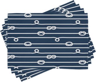 Abakuhaus Navy blau Platzmatten, Seemannsknoten Meer, Waschbare Stoff Esszimmer Küche Tischdekorations Digitaldruck, Marineblau