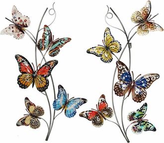 ETC Shop Etc-shop - Wanddekoration Schmetterlinge Gartendeko Wand Metall Schmetterlinge Deko Außen, bunt, BxHxT 38x72x3 cm, 2er Set