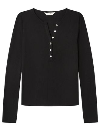 Springfield Damen Henley Long Sleeve T-Shirt Langarmshirt, Schwarz, Medium