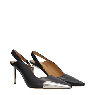 Off-white Womens Satin-Finish Leather Slingback Pump Black