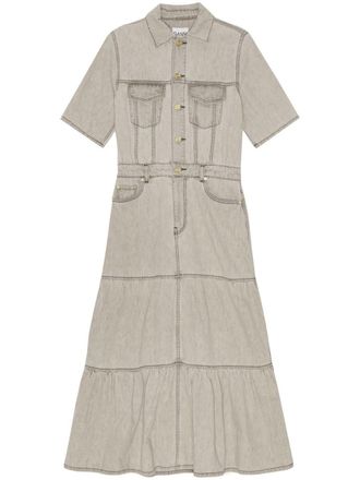 Ganni robe longue à fronces - Gris