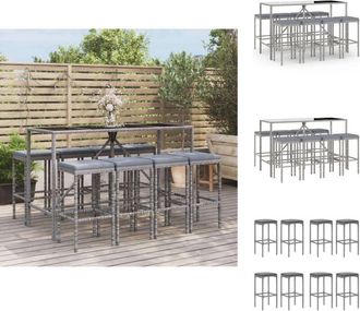 vidaXL 9-tlg. Gartenbar-Set mit Kissen Grau Poly Rattan - Gartenbar-Set - Outdoor Möbel - Poolparty Deko - Lounge Bereich - Esszimmer Draußen