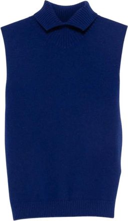 Jil Sander Gilet sans manches c&ocirc;tel&eacute; &agrave; col - Femme - Pulls - Bleu - Taille: 34 FR