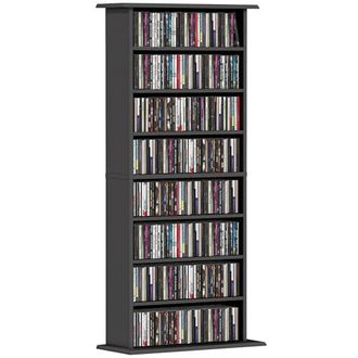 HOMCOM Rangements pour CD et DVD, meuble de rangement multim&eacute;dia, capacit&eacute; max. 360 CD/185 DVD et Blu-ray, 8 compartiments et 6 &eacute;tag&egrave;res r&eacute;glables, pour salo