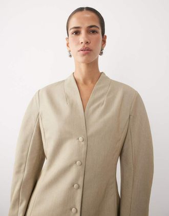 Vila Blazer in meliertem Naturton mit Kokon-&Auml;rmeln und Taillendetail-Neutral