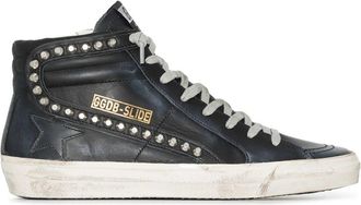 Golden Goose Slide Leather Upper Star List And Wave With Studs