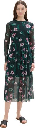 Tom Tailor Tom Tailor Denim Damen Mesh Kleid mit Muster, 36312 - Green Abstract Print, XXL