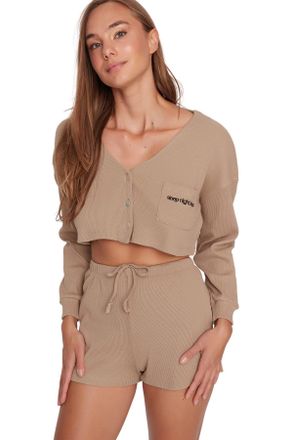 Trendyol Trendyol Womens Damen 2er-Pack Gerade Lange Ärmel Lounge/Zuhause Tailliert Pyjama Pajama Set, Beige, XS
