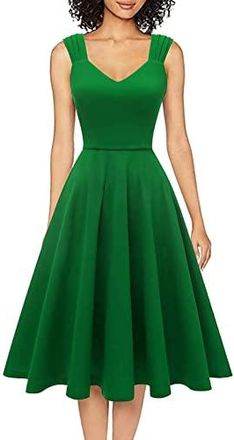 Dresstells Dresstells Robe de cocktail mi-longue pour femme Style r&eacute;tro rockabilly ann&eacute;es 1950 Robe &eacute;l&eacute;gante pour un mariage - Vert - 36