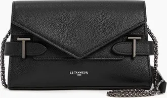 Le Tanneur Sac pochette avec bandouli&egrave;re double rabat Emilie en cuir grain&eacute;