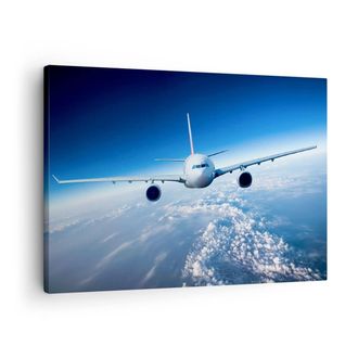 Arttor Bilder auf Leinwand Flugzeug himmel wolken flug Leinwandbild 70x50cm Wandbilder Dekoration Wohnzimmer Schlafzimmer Küche Deko Klein Wanddeko Bild Wand