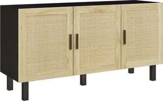 HOMCOM Homcom - Buffet 3 portes style bohème chic cannage en rotin panneaux aspect bois clair noir