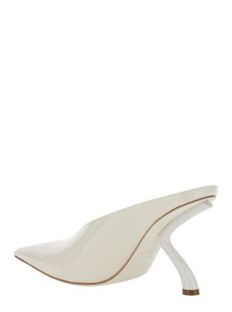 Ferragamo Womens Mules With Sculptural Heel White Leather Calf