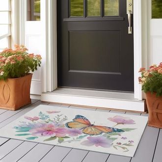 Generic Tapis de Passage Aquarelle Nature Papillons Animaux Fleurs 60 x 120 cm Antid&eacute;rapant et Lavable Interieur Rug, Rose Tapis de Couloir pour Entree Couloi