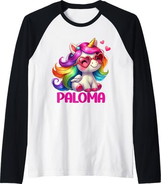 BDAZ Paloma personalisierter Name, buntes Einhorn f&uuml;r Damen und M&auml;dchen Raglan