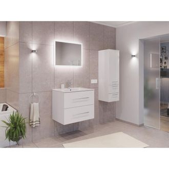 Magnolia Home Badm&ouml;bel Set Firenze 70 3tlg. LED Spiegel und Seitenschrank wei&szlig; hochglanz