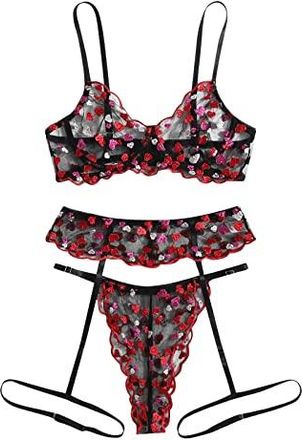 Generic Ensemble sous Vetement Femme Ensemble Lingerie Confortable Classique Nuisette Col V en Dentelle - Transparence Subtile avec Anneaux M&eacute;talliques