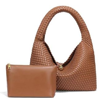 Generic Grand sac fourre-tout tiss&eacute; pour femme, sac &agrave; bandouli&egrave;re en cuir v&eacute;g&eacute;talien tress&eacute; souple sous les bras, sac &agrave; poign&eacute;e sur le dessus avec sac &agrave; main 