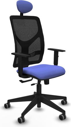 Piqueras y Crespo Blauer Schreibtischstuhl mit 1D-Armen, h&ouml;henverstellbarer Lendenwirbelst&uuml;tze und festem Kopfteil, ausgestattet mit Syncro/Traslack und Schneideschaum.
