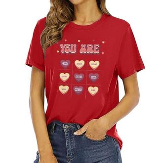 Generic T-shirt d&eacute;contract&eacute; &agrave; manches courtes pour femme Motif Saint-Valentin 2026, Rouge, 3XL