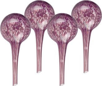 Relaxdays Bewässerungskugeln Glas, 4er Set, HxD: 15 x 6 cm, Gießkugeln für Pflanzen, Bewässerungshelfer Urlaub, lila