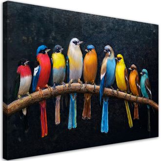 Feeby Wandbilder - Bilder Schlafzimmer - Bunte V&ouml;gel auf Zweig - 120x80 cm XXL 1tlg - Wohnzimmer Bild Gro&szlig; - Wohnungs - Foto Geschenk - Leinwand Wall Art - 