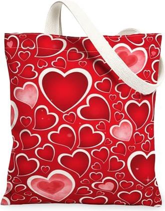 Generic Sacs fourre-tout en toile motif coeur, motif amour romantique, sacs d&eacute;picerie r&eacute;utilisables, sacs d&eacute;picerie vintage, chic, l&eacute;gers, lavables, Rouge, 13