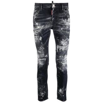 Dsquared2 Skater Jeans Mit Destroyed Paint Effect, Schwarz