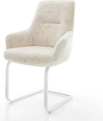 DELIFE Freischwinger Zelia-Flex mit Armlehnen Pl&uuml;sch Creme-Wei&szlig; Freischwinger flach Wei&szlig; Taschenfederkern, Esszimmerst&uuml;hle