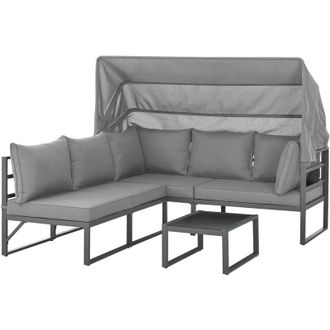 SVITA Maui salon de jardin salon avec toit canap&eacute; dext&eacute;rieur chaise de plage &icirc;lot de soleil gris clair - Svita