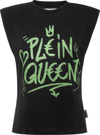 Philipp Plein Femme, Tops, Noir, Taille: 36 FR T-Shirt Sans Manches Pure avec Cristaux