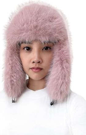 Lina & Lily Chapeau de Trappeur Chapka Femme Hiver Chaud Fausse Fourrure Poils Longs (Rose Poudré)