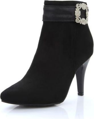 Generic Noir,46 EU,Bottines à Strass pour Femmes, Bout Pointu, Talons Aiguilles, Bottines dautomne, Daim, Fermeture éclair latérale, Bottes Courtes pour Le Tr