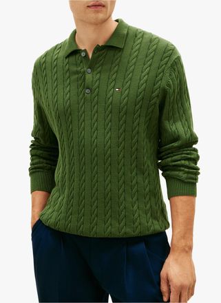 Tommy Hilfiger Pull en maille torsad&eacute;e col v boutonn&eacute;e