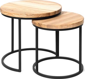 Lamofootwear Manufaktur Couchtisch rund 2er Set - Beistelltisch Holz - Wohnzimmertisch rund, Kaffeetisch, Sofatisch modern, Holztisch f&uuml;r Wohnzimmer, Schlafzimmer-