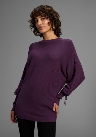 Laura Scott Fledermauspullover &Uuml;bergangspullover mit femininen Schn&uuml;rdetails