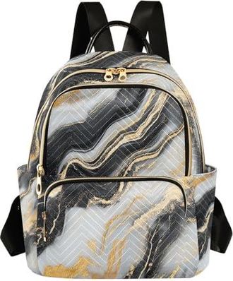 Mnsruu Mini sac à dos pour femme, noir, marbre, blanc, or fluide, petit sac à dos tendance pour femme, sac à dos décontracté, Multi1227, M