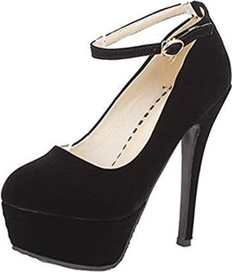 Smilice Escarpins à plateforme avec bride de cheville pour femme avec talon Stiletto, Noir, 36 EU