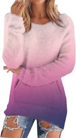 Generic Sweat-shirts pour femme UK Sweatshirt pour femme Couleur unie Haut surdimensionn&eacute; Col rond Manches longues Automne Hiver D&eacute;contract&eacute; Confortable Autom