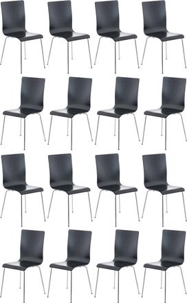 Clp 16er-Set Wartezimmerstuhl Pepe Mit Ergonomischem Holzsitz Und Metallgestell l 16 x Konferenzstuhl, Farbe:schwarz