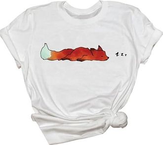 Keephen Kawaii Renard Animaux T-Shirt Femmes Animal Renard Amoureux Impression 3D Manches Courtes Tops Nature For&ecirc;t Vie Sauvage Col Rond Blouse Tees