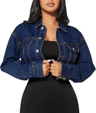 Generic Gilet &Agrave; Boutons Pour Femmes, Manches Longues, Veste Courte En Denim, Mode Cowboy, Haut D&eacute;contract&eacute;,Dark blue,L