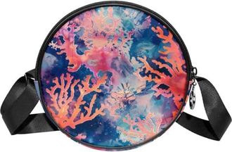 Generic Sac &agrave; bandouli&egrave;re Circle pour femme, petit sac &agrave; bandouli&egrave;re Ocean Coralline, sac &agrave; dos avec fermeture &eacute;clair, bretelles r&eacute;glables, sac &agrave; main rond d&eacute;
