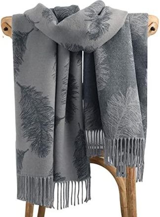 GFM Ch&acirc;le tr&egrave;s doux en texture cachemire pour lautomne et lhiver - Plumes -Feathshl-Gris Clair