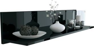 Vladon &Eacute;tag&egrave;re Murale Skadu, Tablette Murale avec Surface de Rangement, Noir Haute Brillance (97,5 x 18,5 x 18,5 cm)