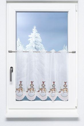 Plauener Spitze Scheibengardine Rehkitz im Winter (Bx H) 64cm * 55cm braun/Braun